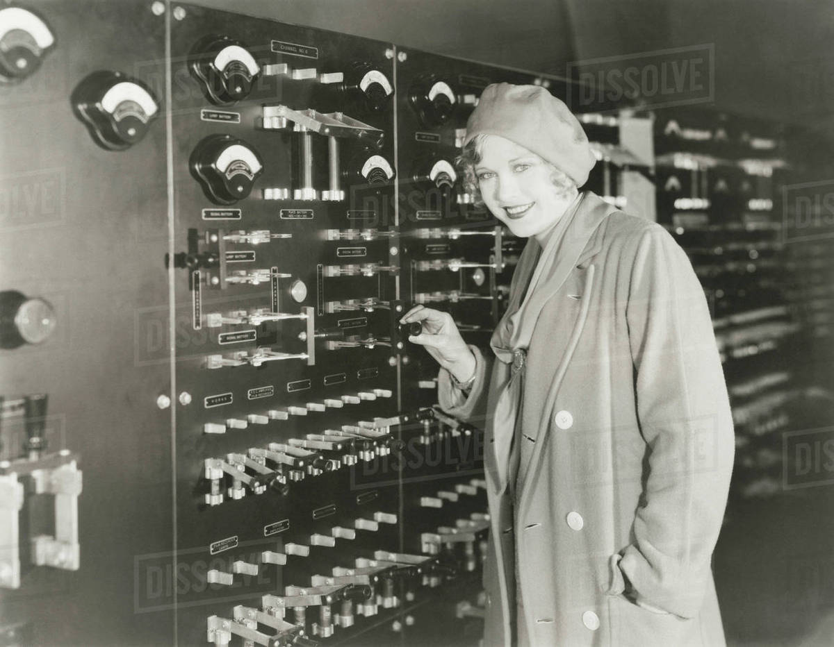 Woman taking a tour of 1930s recording studio - Royalty-free Stock ...
