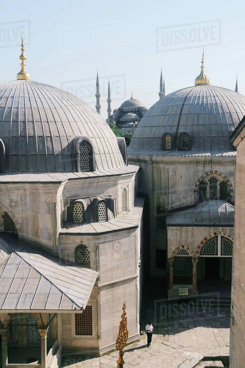 Exterior view of domes of Turkish mosque in Istanbul, Turkey, Middle ...