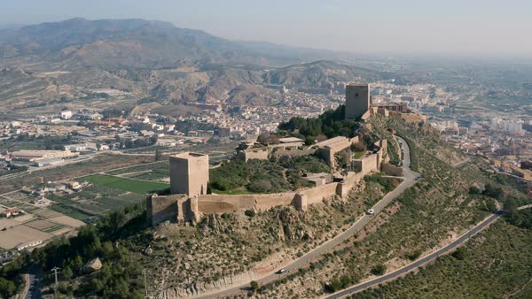 Castle of Lorca on a sunny day. Aerial view - 4K Royalty-free Stock ...