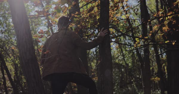 Shape the scene of a crisp fall walk. | Dissolve