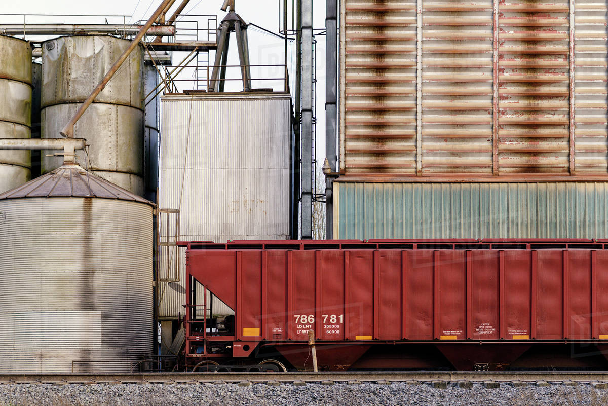 Container on train tracks in industrial train yard - Royalty-free Stock ...