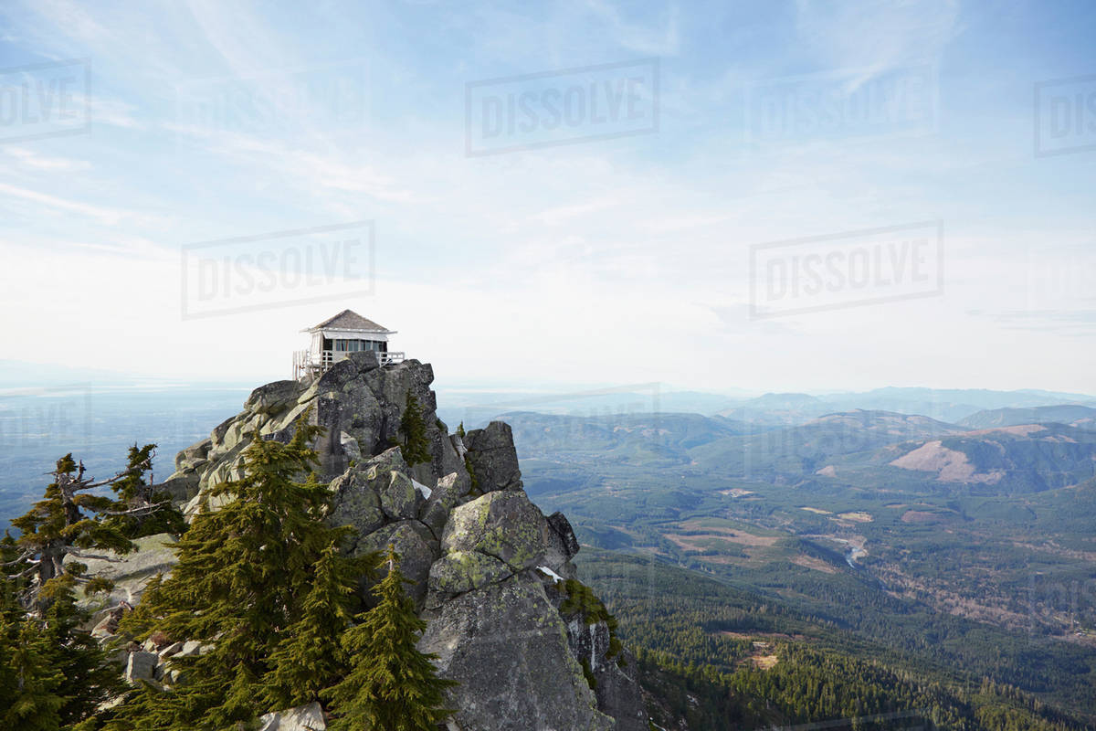 Mt Pilchuck Fire Lookout in remote landscape, Leavenworth, Washington ...
