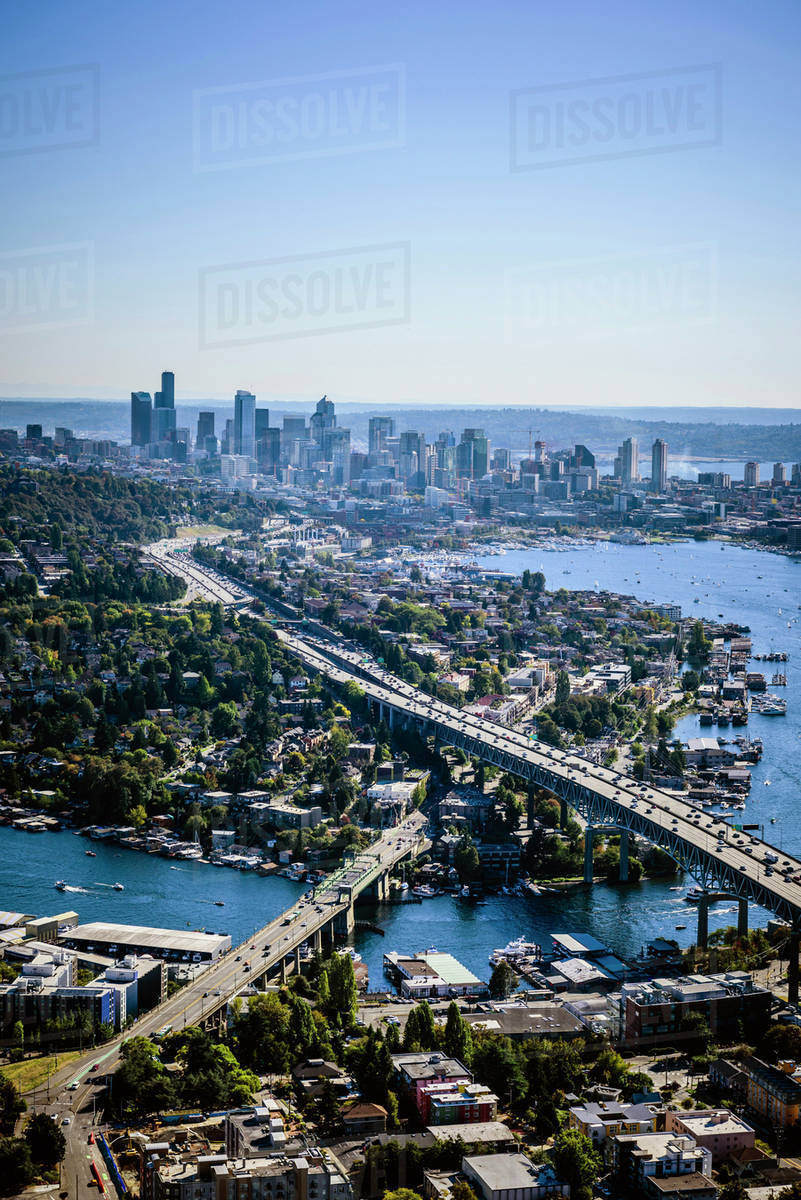 Aerial view of Seattle cityscape, Washington, United States - Royalty ...
