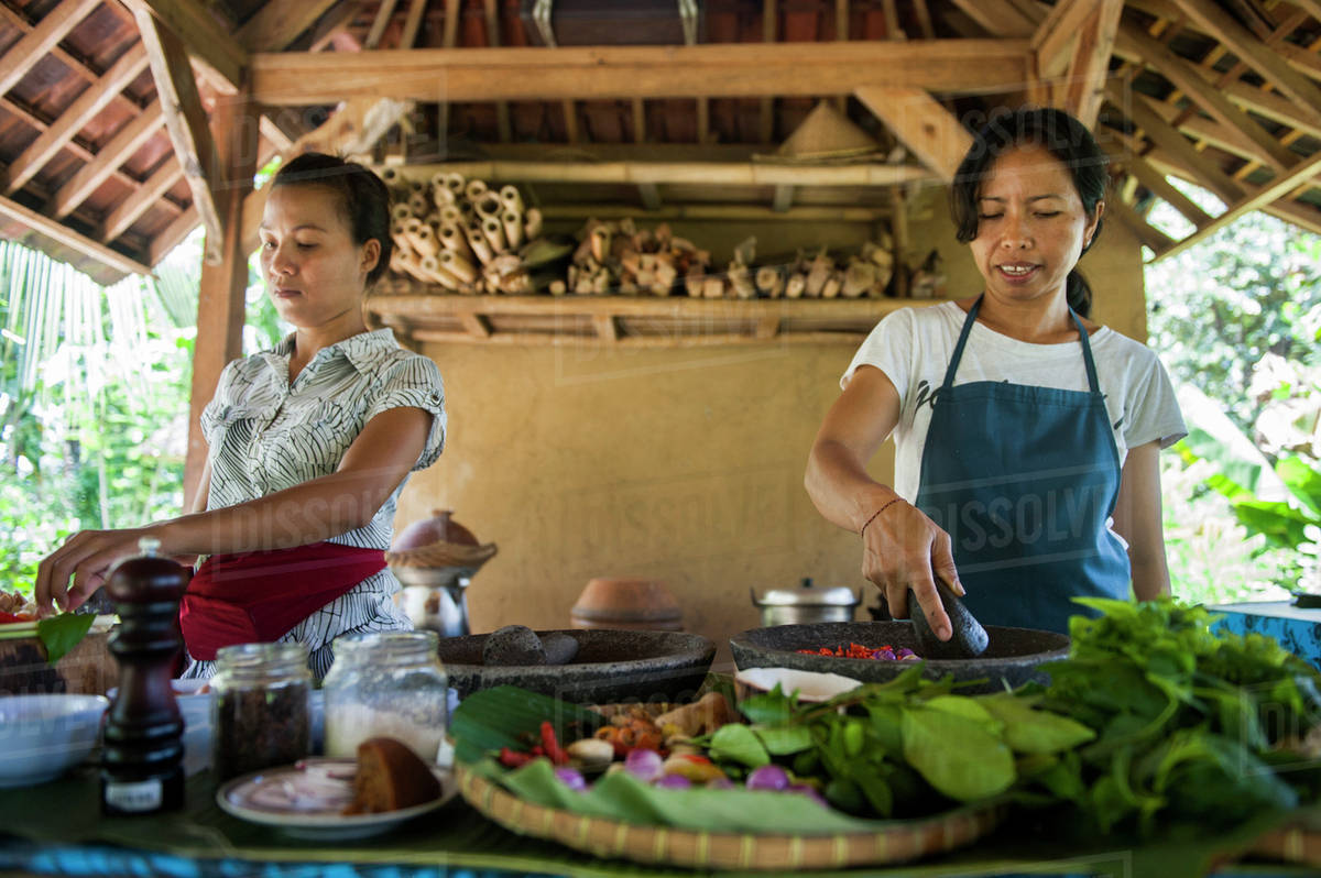 Asian chefs cooking in outdoor kitchen - Royalty-free Stock Photo ...