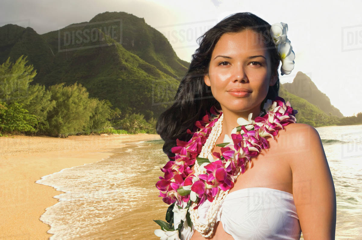 Pacific Islander woman wearing lei - Royalty-free Stock Photo | Dissolve
