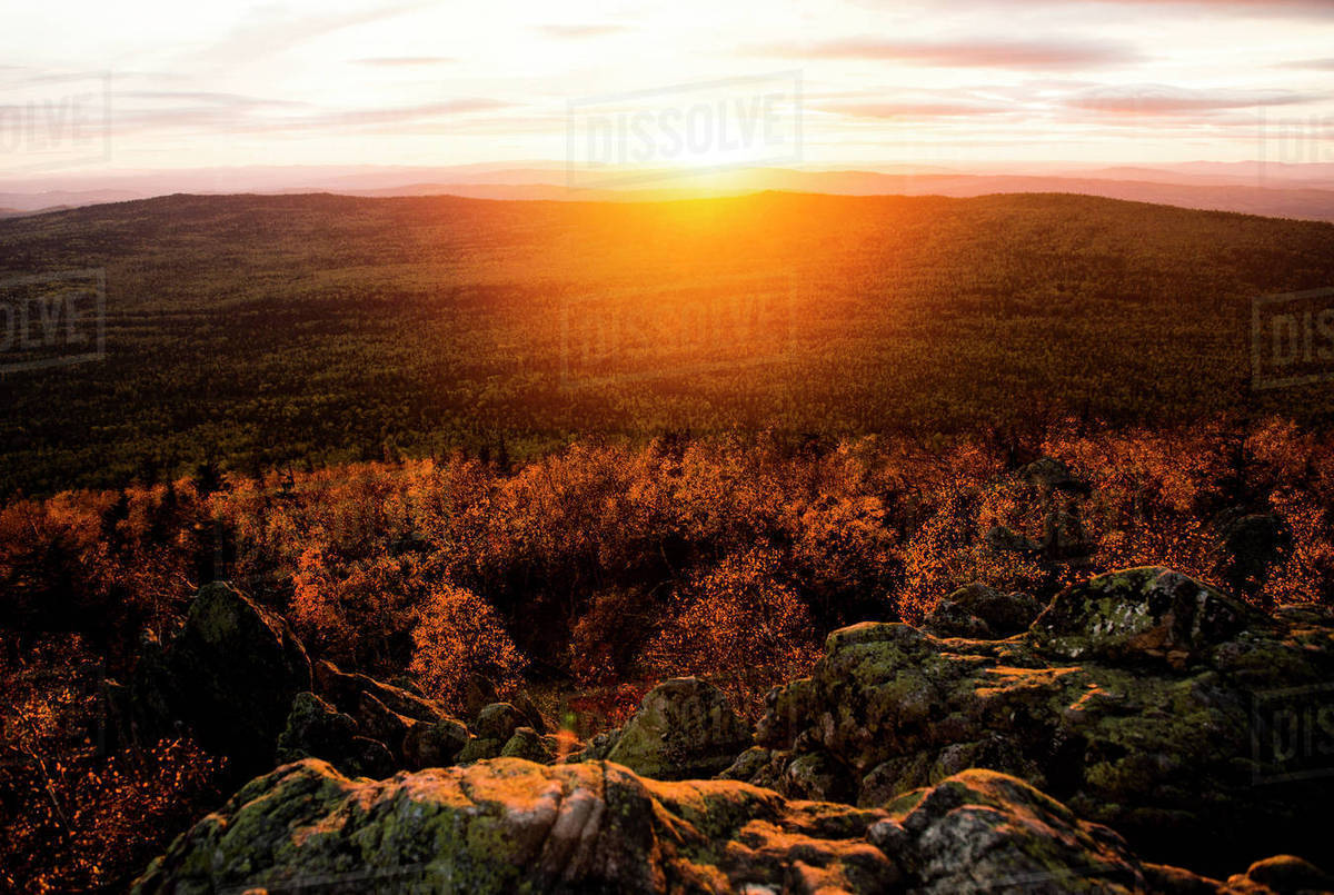 Sunrise over rural landscape, Ural, Ural, Russia - Royalty-free Stock ...