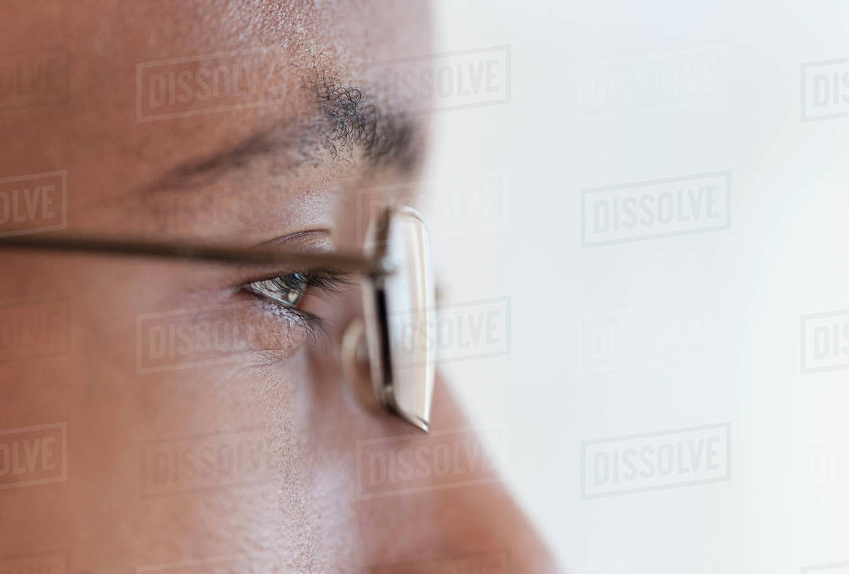 Close up profile of eyes and eyeglasses of Black man - Royalty-free ...