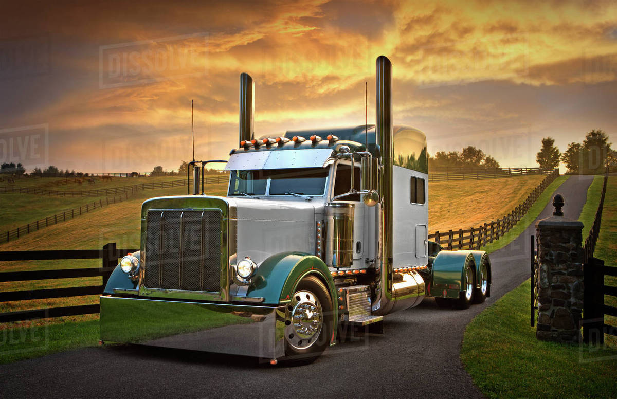 Semi-truck at driving on rural road - Royalty-free Stock Photo | Dissolve