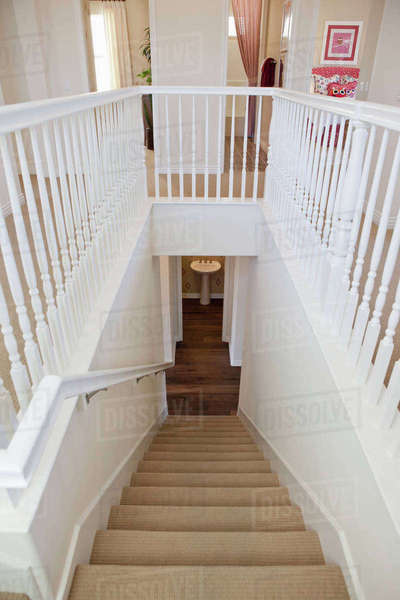 High angle view of stairs with railings at home - Royalty-free Stock ...