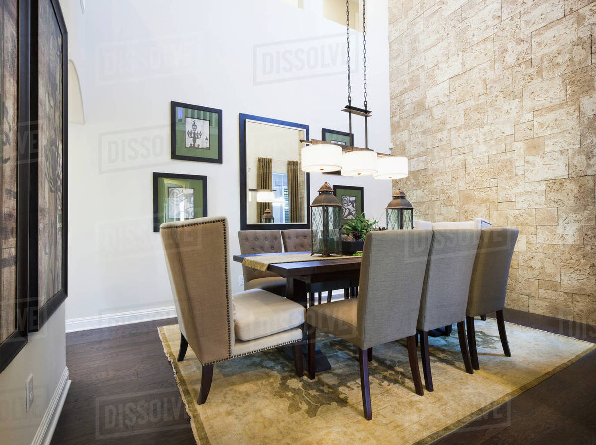 Interior of table and chairs arranged in dining area - Royalty-free ...