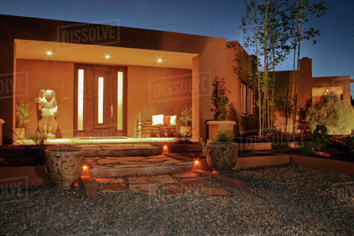 Front exterior southwest ranch style home - Stock Photo - Dissolve