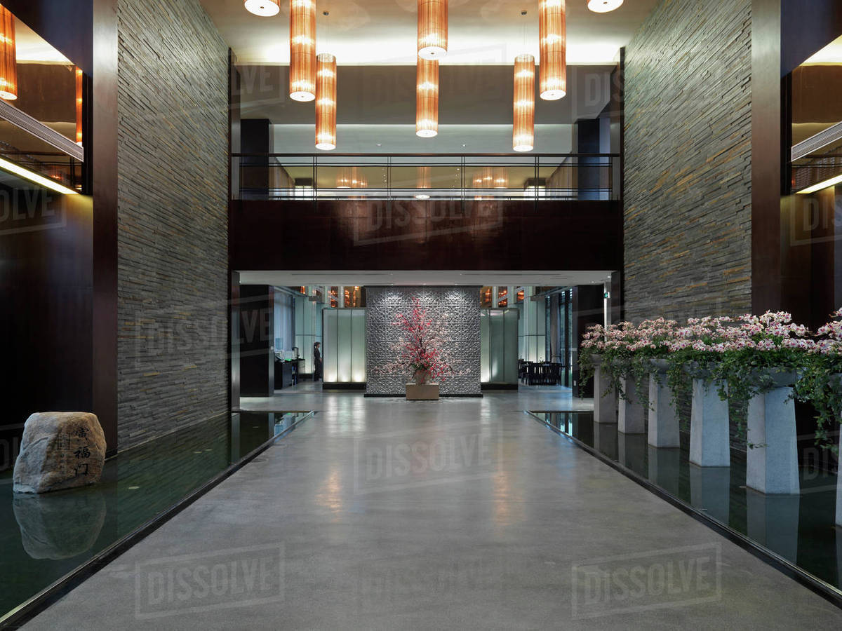Large hallway with cherry blossom plants - Royalty-free Stock Photo ...