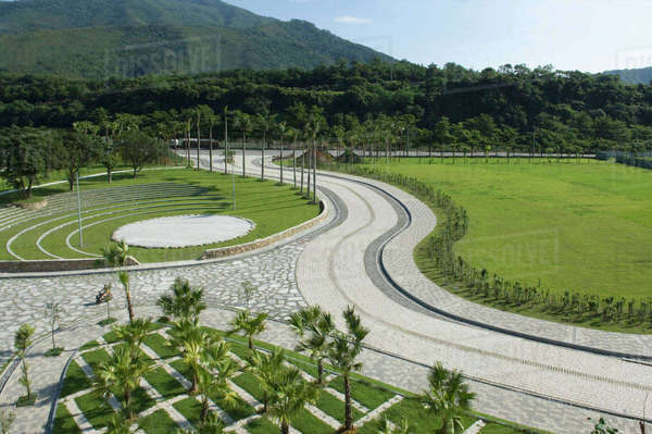 Aerial view of landscaping and pathways - Royalty-free Stock Photo ...