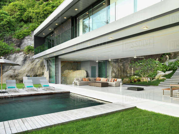 Large modern home with open air living spaces - Royalty-free Stock ...