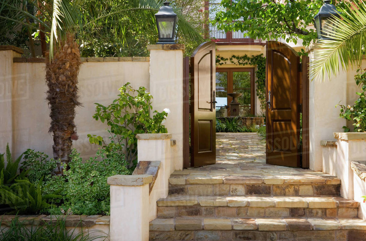 Front Gate and Steps to Spanish Style Home - Royalty-free Stock Photo ...