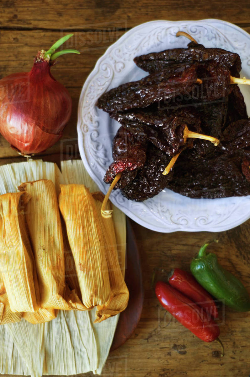 Mexican tamales, chilles, peppers and jalapenos - Royalty-free Stock ...