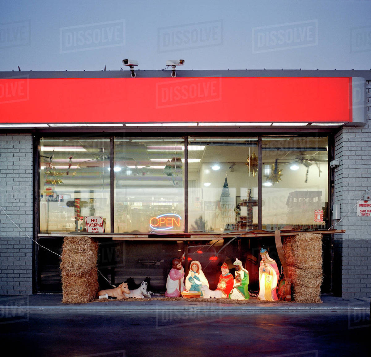 Christian nativity in front of store - Royalty-free Stock Photo | Dissolve