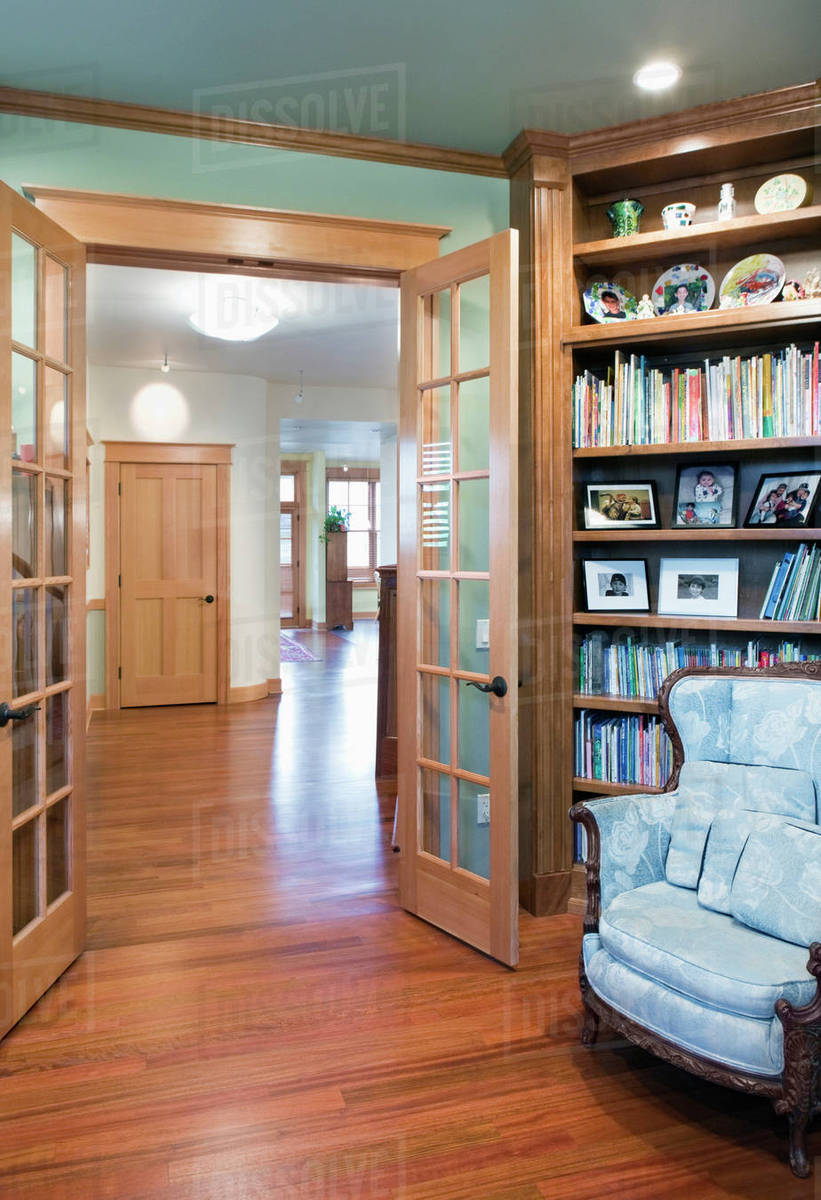 Open French Doors and Home Library - Royalty-free Stock Photo | Dissolve