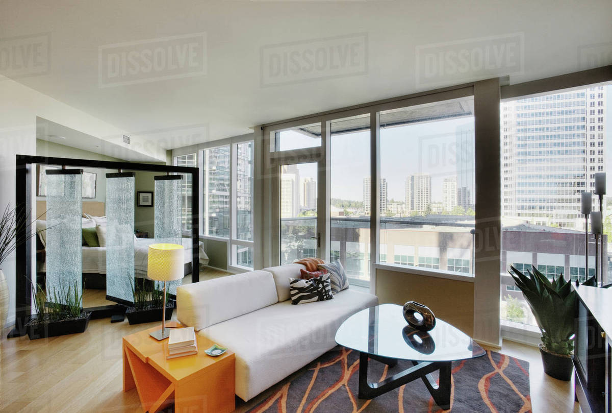 Living room in luxury highrise apartment - Royalty-free Stock Photo ...