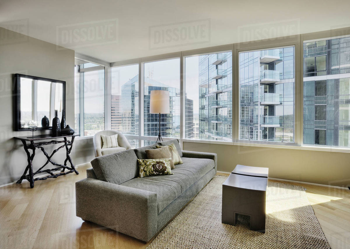 Living room in luxury highrise apartment - Royalty-free Stock Photo ...