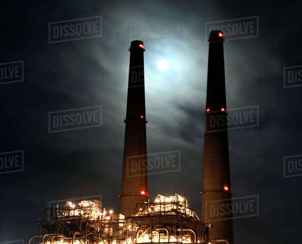 Power Plant Towers at Night - Royalty-free Stock Photo | Dissolve