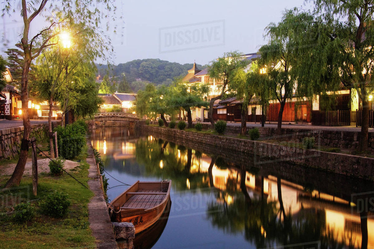 Japanese Canal Scene at Dusk - Stock Photo - Dissolve
