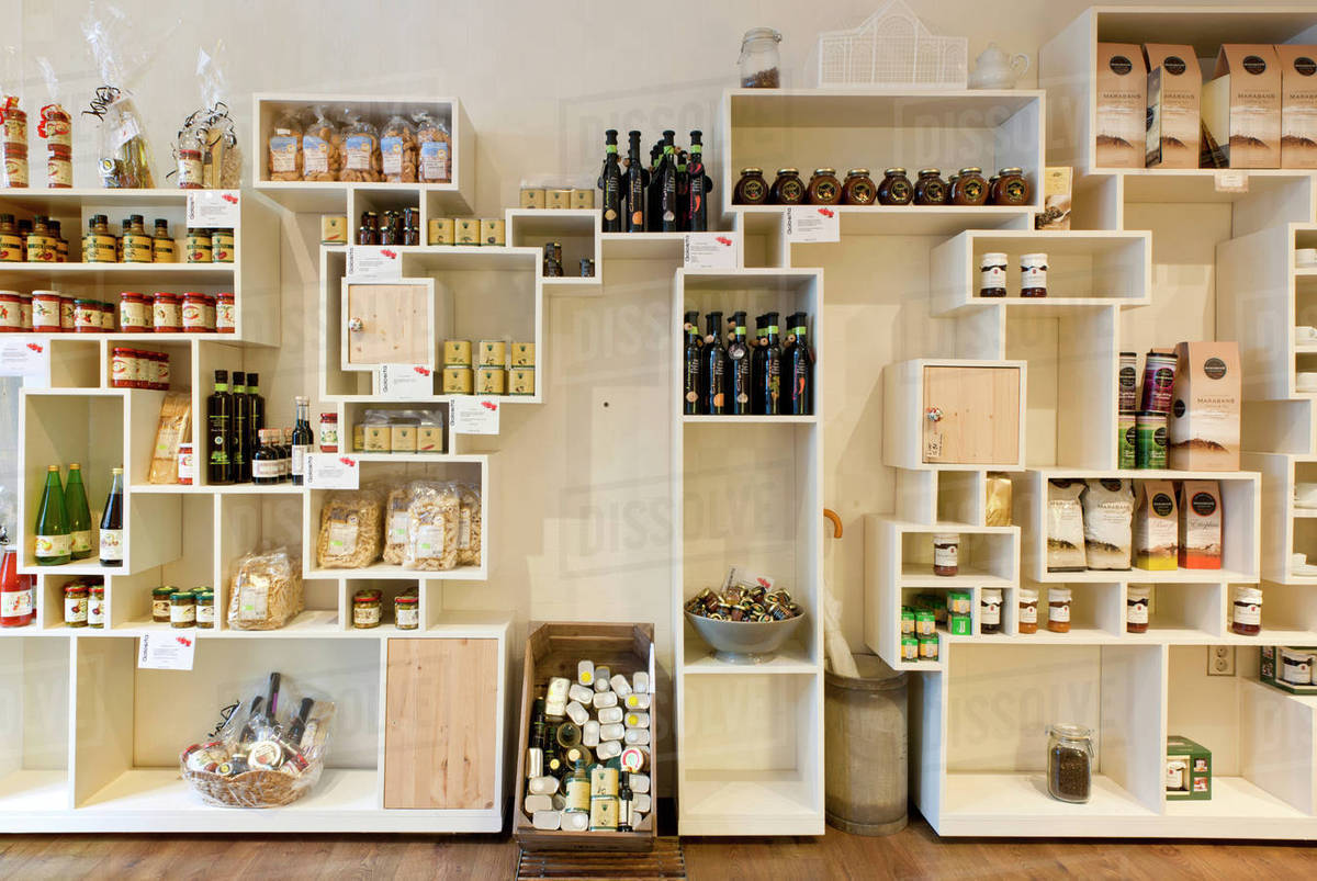 Artisan product shelves in a country and living lunchroom in The Hague ...