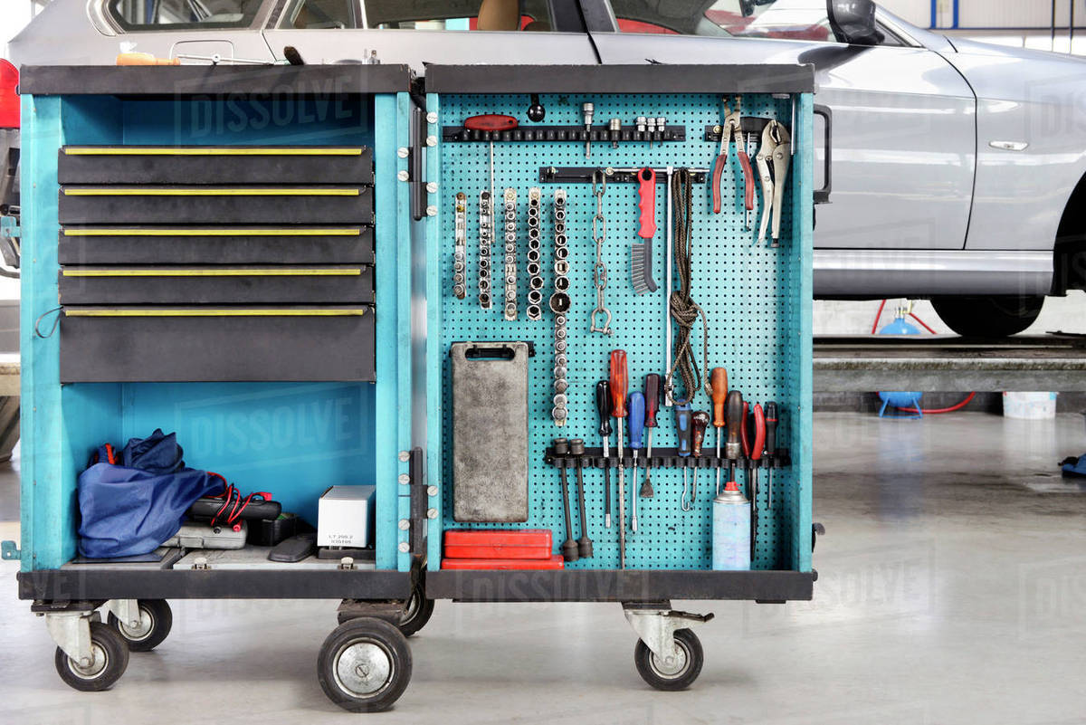 Tool cart in a car repair workshop or garage - Royalty-free Stock Photo ...