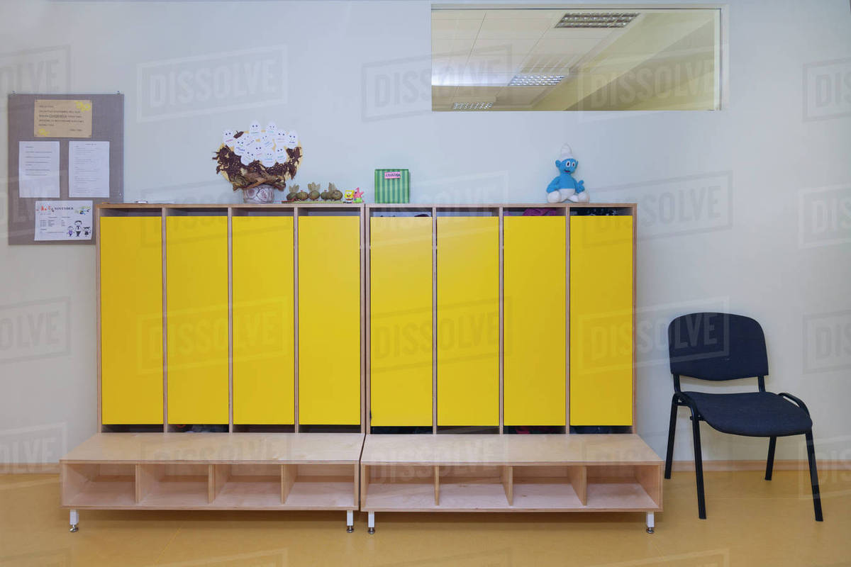 Classroom, activity room with furniture, tables and chairs - Royalty ...
