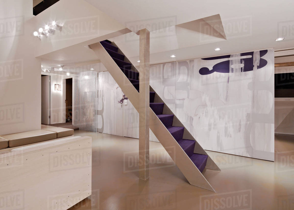 Purple staircase in modern home - Royalty-free Stock Photo | Dissolve