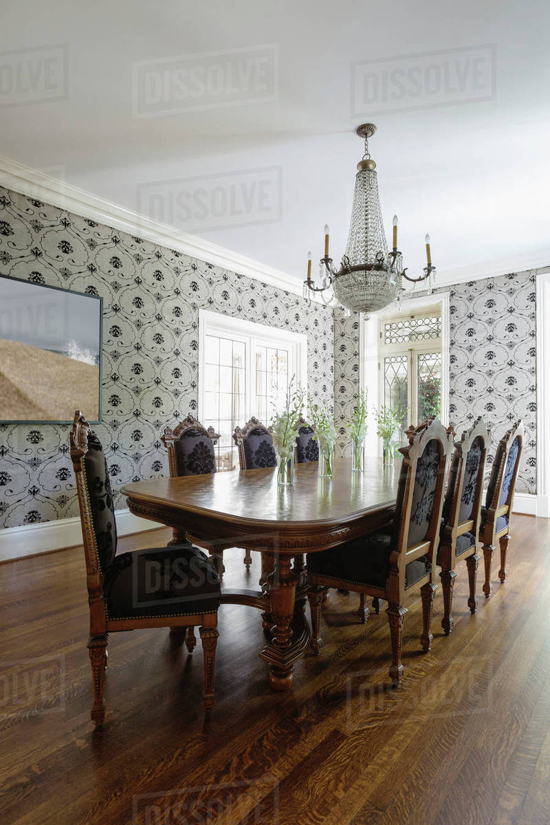 Table and chairs in ornate dining room - Royalty-free Stock Photo ...