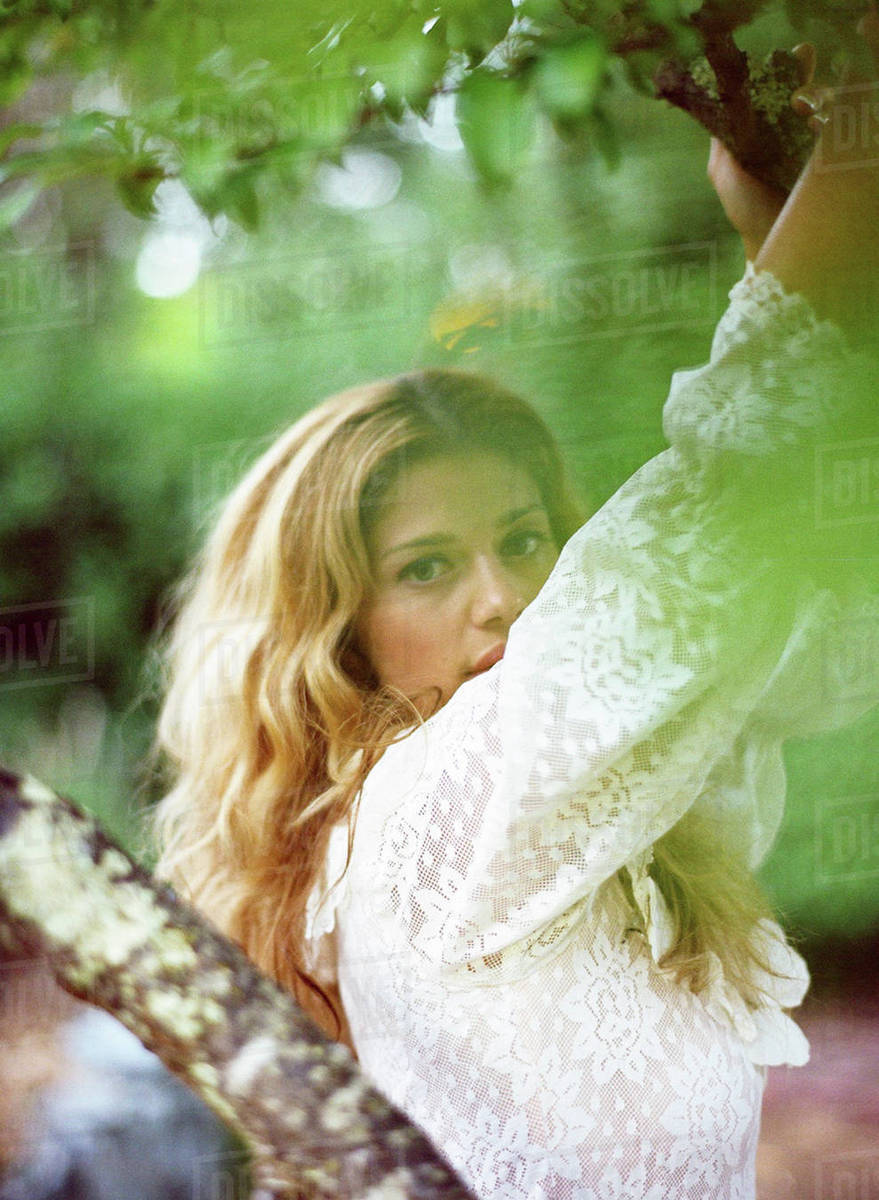Close up of woman climbing tree - Stock Photo - Dissolve