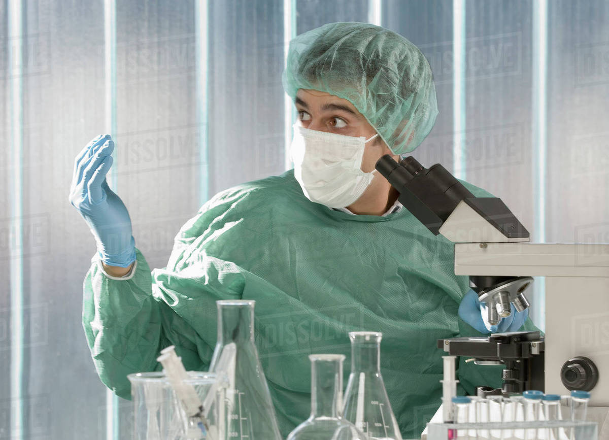 Surprised Caucasian scientist - Royalty-free Stock Photo | Dissolve