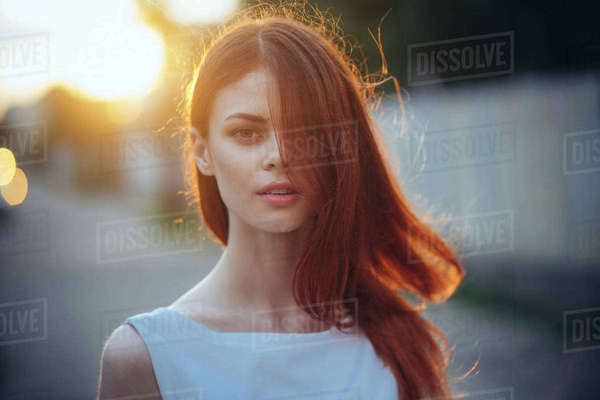 Portrait of woman with hair covering face - Royalty-free Stock Photo ...