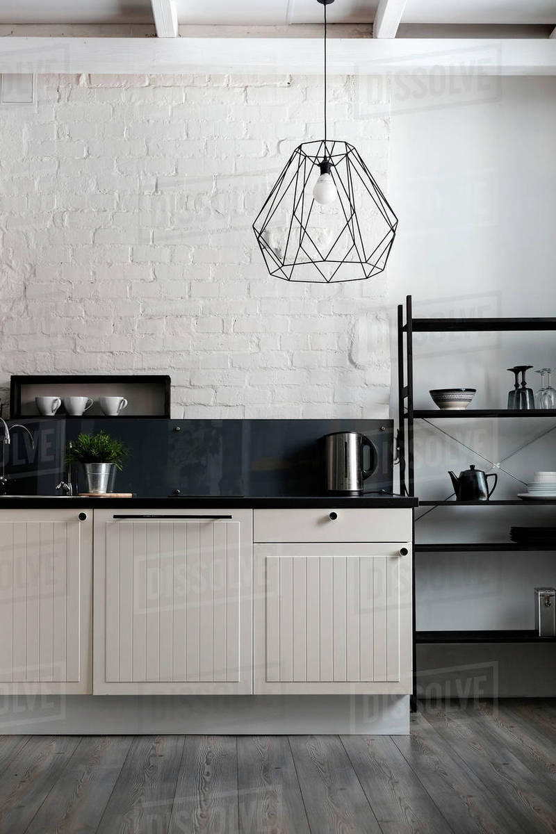 White and black domestic kitchen - Royalty-free Stock Photo | Dissolve
