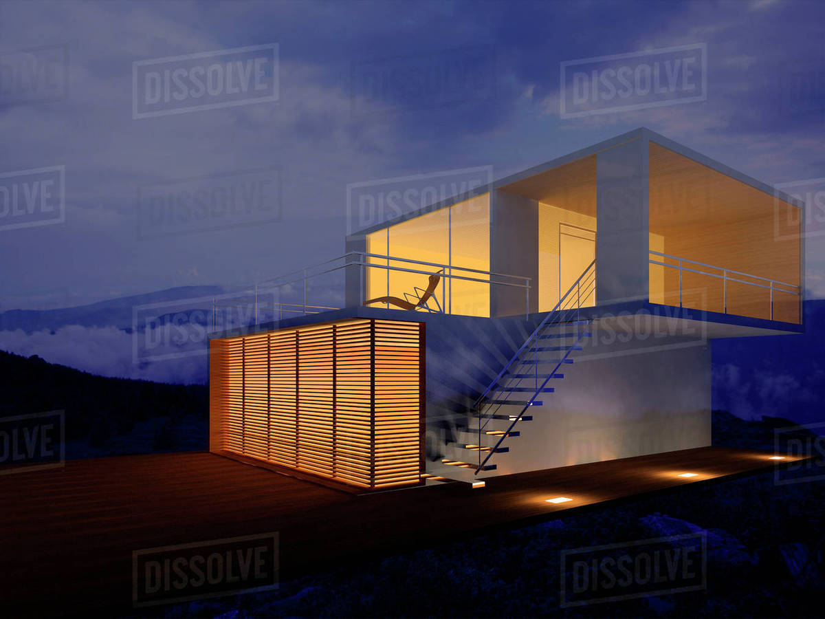 Modern house in remote landscape - Stock Photo - Dissolve