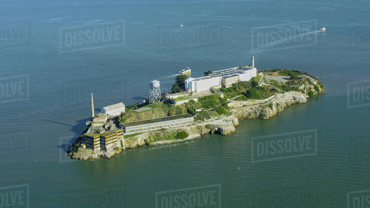 Aerial view of island prison, San Francisco, California, United States ...