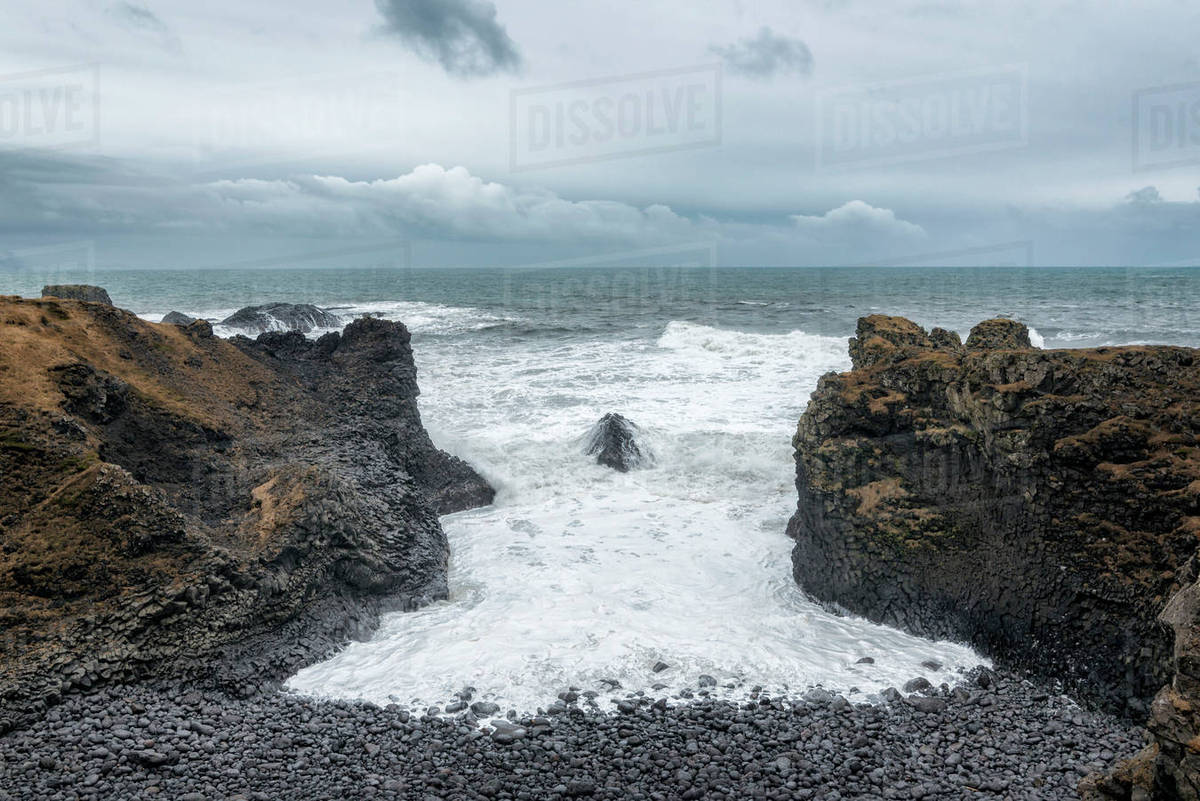 Rocks on beach near ocean, Hellissandur, Snaellsnes peninsula, Iceland ...