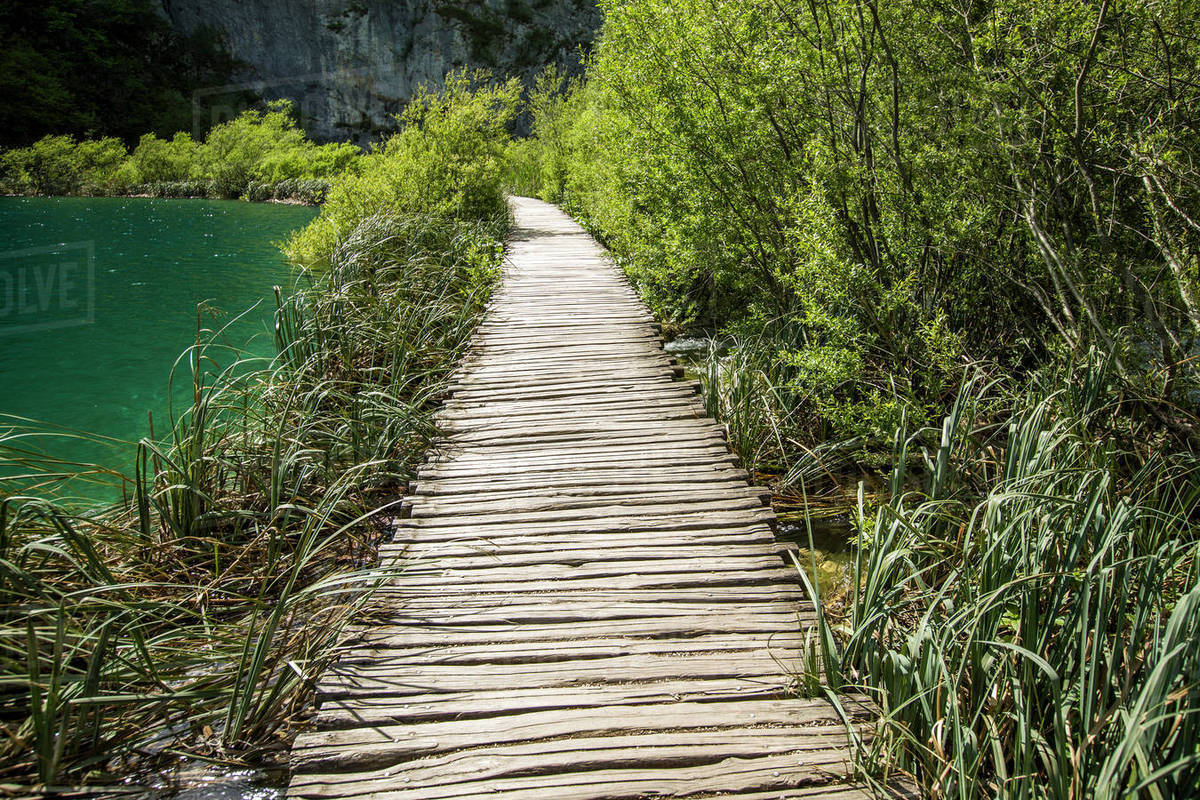 Wooden pathway near water - Stock Photo - Dissolve