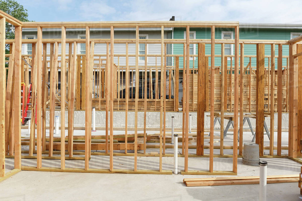 Wooden frame on construction site - Stock Photo - Dissolve