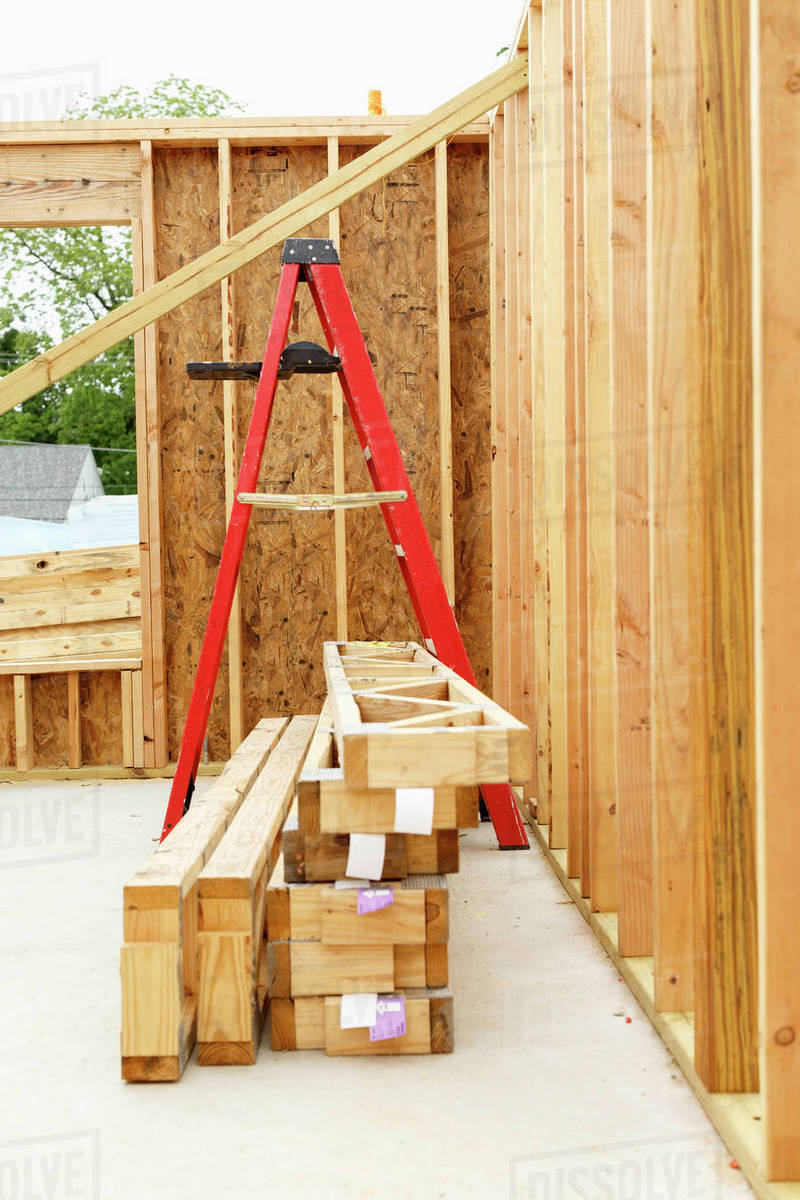 Ladder and wooden frame at construction site - Royalty-free Stock Photo ...