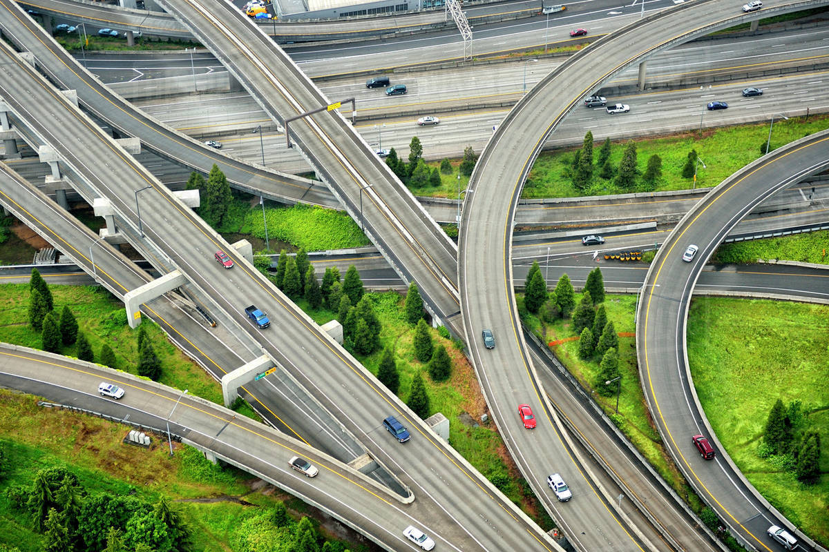 Aerial view of interstate change overpasses - Royalty-free Stock Photo ...