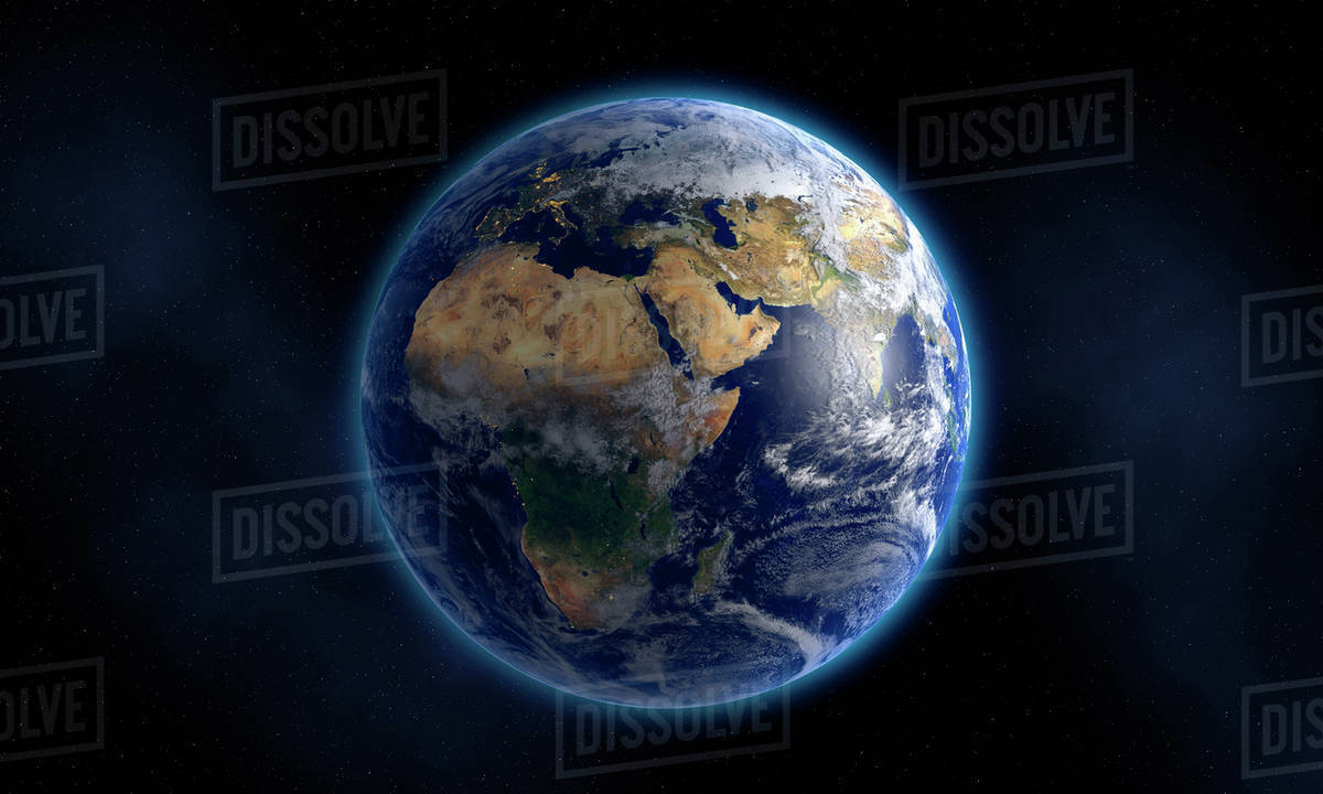 Glowing Earth floating in space - Royalty-free Stock Photo | Dissolve