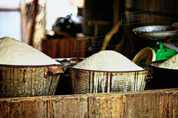 Baskets of Rice on Sale - Stock Photo - Dissolve