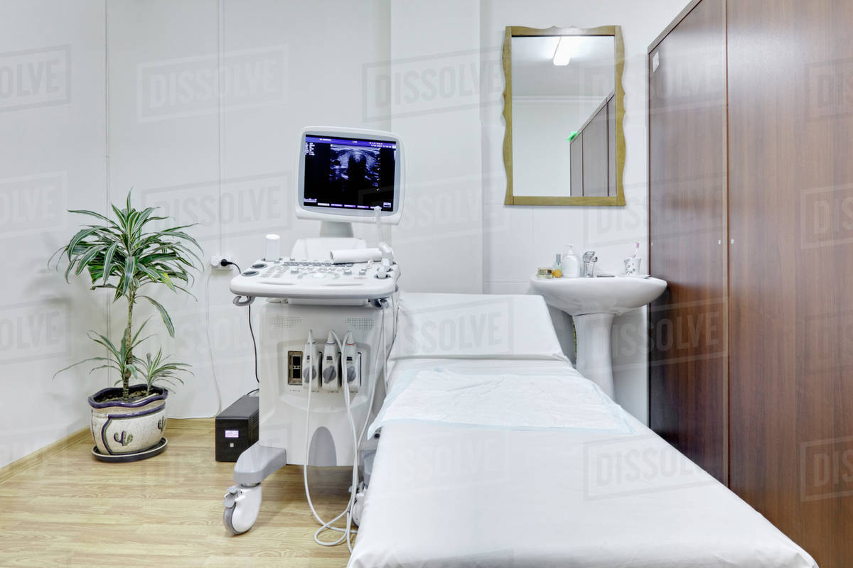 Ultrasound test computer equipment, a computer monitor screen, and a ...