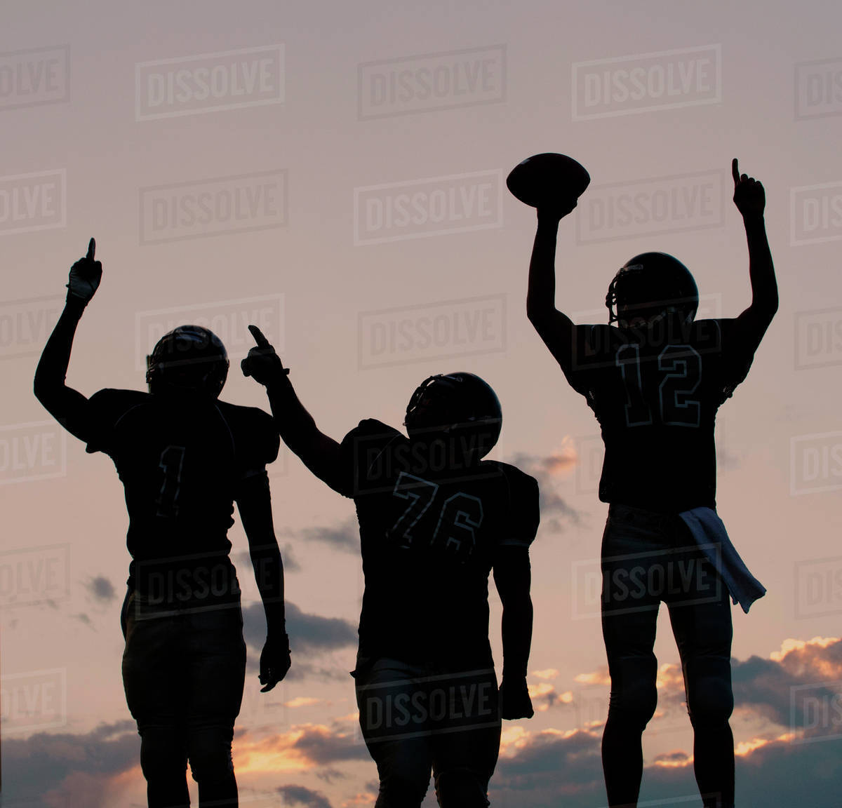 Football players cheering in game - Stock Photo - Dissolve
