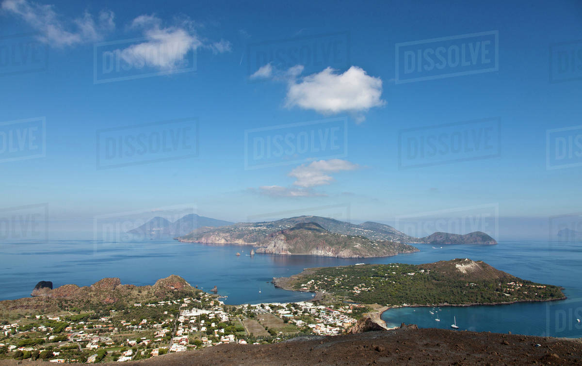 Aerial view of Vulcano Isle, Sicily, Italy - Stock Photo - Dissolve