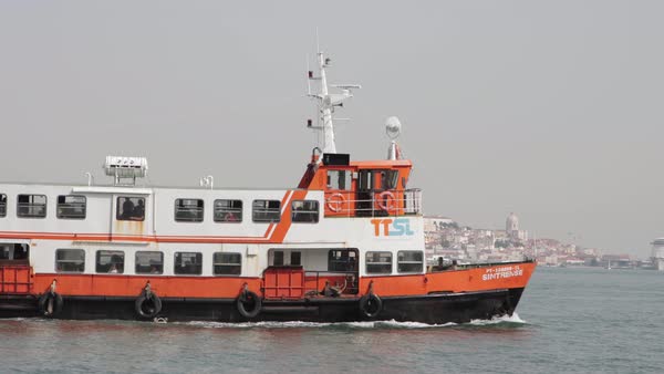 Lisbon, Portugal - 0510 2022 - Touristic ferry boat arriving to the ...
