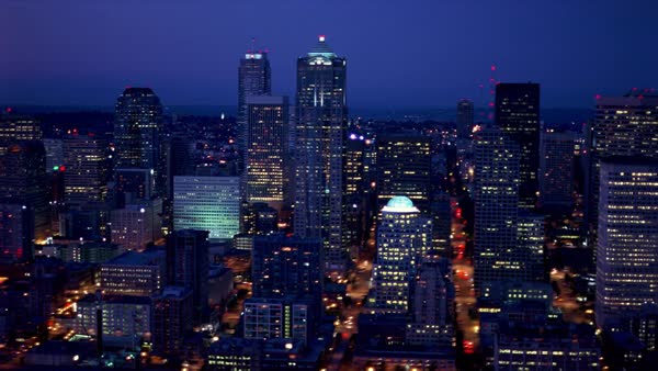 Slow night flight over downtown Seattle. Shot in 2000. - Stock Video ...