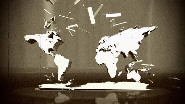 Earth map world exploding breaking floating explode global war - Stock ...